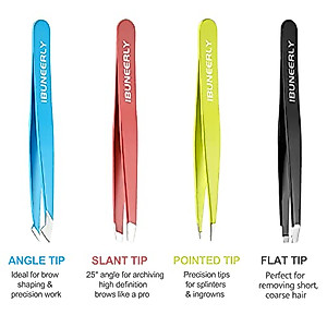 Tweezers Set, 4Pcs Tweezers for Women with Travel Leather Case, Professional Stainless Steel Eyebrows Tweezers, Great Precision Tweezers for Ingrown Hair, Facial Hair, Splinter Removal (Multi-Color)