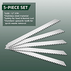 AxPower 5 Pack Stainless Steel Reciprocating Saw Blades Sawzall Blades for Frozen Meat Bone Food Cutting Beef Turkey