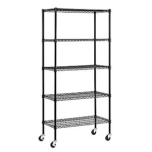Muscle Rack MWS361872-BLK 5 Shelf Black Wire Mobile Shelving Unit, 72" Height, 36" Width, 18" Length