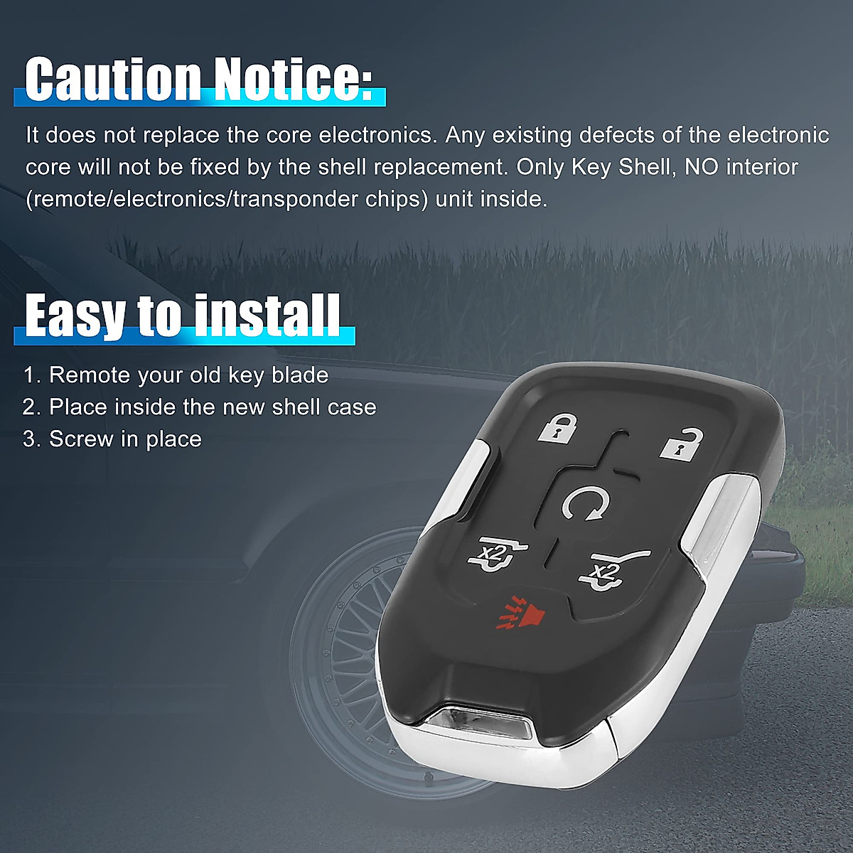 X AUTOHAUX New Car Replacement Keyless Remote Key Fob Shell Case Black 13508280 for GMC Yukon 2014-2018 Yukon Xl 2015-2018 for Chevrolet Tahoe Suburban 2014-2018