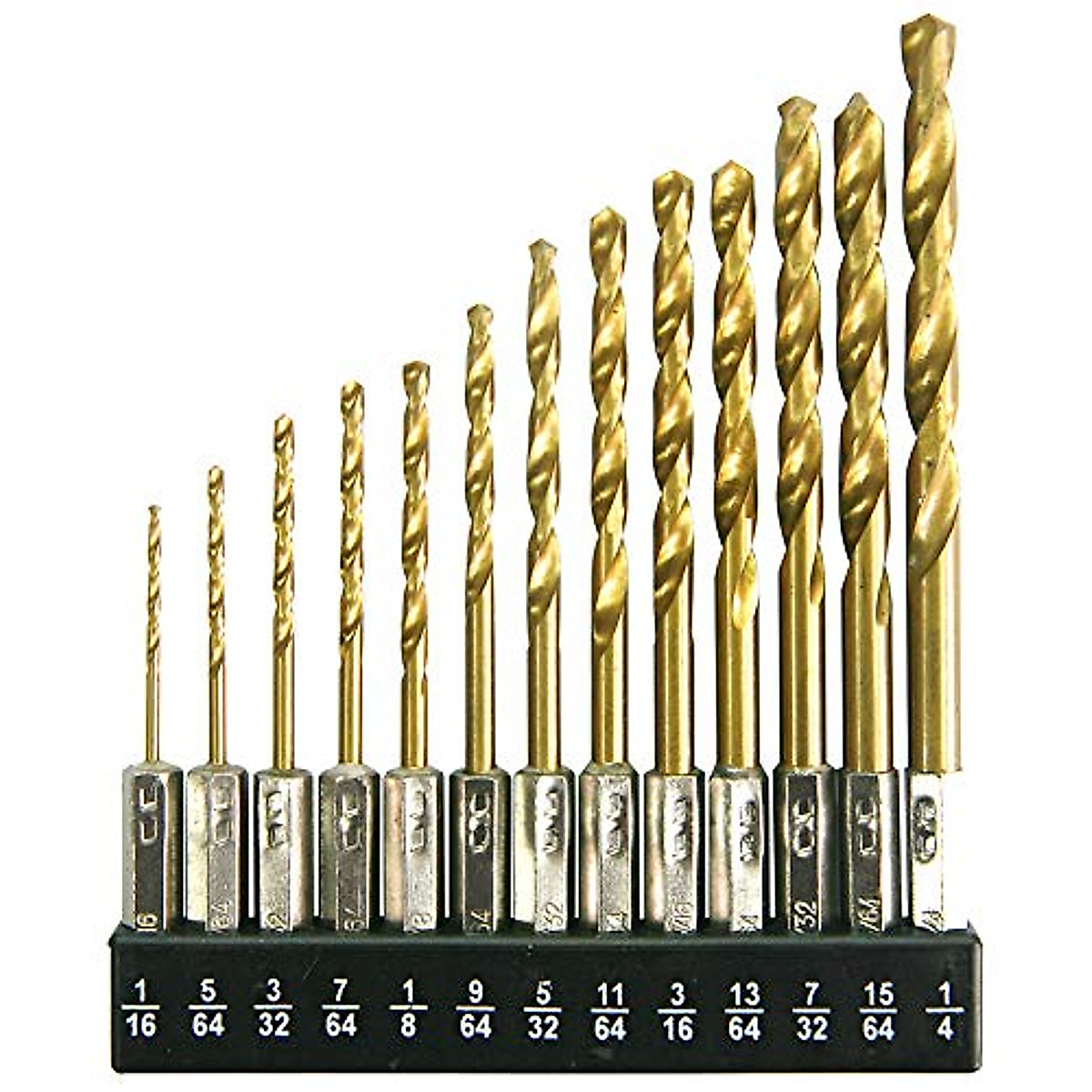 NORTOOLS Hex Shank Drill Bit Set 13 PCS High Speed Steel Titanium Coated Twist Drill Bits 1/4 Inch Quick Change Hex Driver Set for Wood Plastic Aluminum Alloy (1/16" - 1/4")