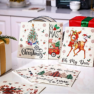 10 Pieces Christmas Swedish Kitchen Table Dishcloths Christmas Vintage Absorbent Cleaning Cloth Reusable Christmas Dish Towels Fast Dry Kitchen Dishcloth with Vintage Santa Claus Reindeer Snowman