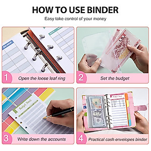 Soomeet Budget Binder, 54Pcs Budget Binder with Zipper Envelopes, Cash Envelopes for Budgeting, Money Organizer for Cash, A6 Budget Planner with Cash Envelopes, Pink