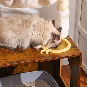 Hey-brother Cat Tree with Litter Box Enclosure, All-in-one Cat Tower for Indoor Cats with Large Hammock, Bed, Food Station, Scratching Posts, Modern Style Pet Furniture, Rustic Brown MPJ100SR