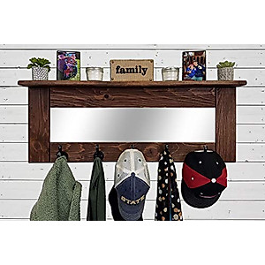 Oxford Farmhouse Wall Hook Coat Rack with Mirror & Shelf, Towel Hook, Purse Hook, Rustic Hook, Key Hooks - 20 Colors, Special Walnut