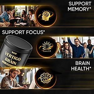 NUQIIT Vertigo & Brain Supplement with Ginkgo Biloba Leaf 10500mg Lions Mane 4500mg & More - Support Memory, Focus & Brain Health - 120 Capsules for 2-Month Supply