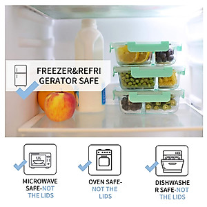 Bayco [24 Pieces] and [10 Packs] 2 Compartment Glass Food Storage Containers with Lids, Airtight Glass Lunch Bento Boxes, BPA-Free & Leak Proof