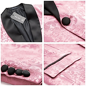 MAGE MALE Mens Floral Tuxedo Jacket Paisley Shawl Lapel One Button Blazer Jacket Slim Fit Dinner Party Prom Tuxedo Pale Pink