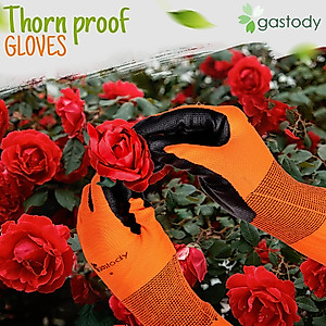 Gastody™ Long Sleeve Gardening Gloves Women and Men - Long Cuff Garden Gloves, Multipurpose Heavy Duty Outdoor and Indoor (Black and Orange, Large)
