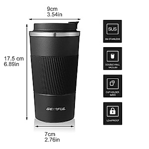 GEMFUL 17oz Travel Coffee Mug To Go Cup with Lid Stainless Steel Insulated Reusable Tumbler Leak Proof Coffee Lovers Gifts for Hot Cold Drinks Women Men Office Car Blue