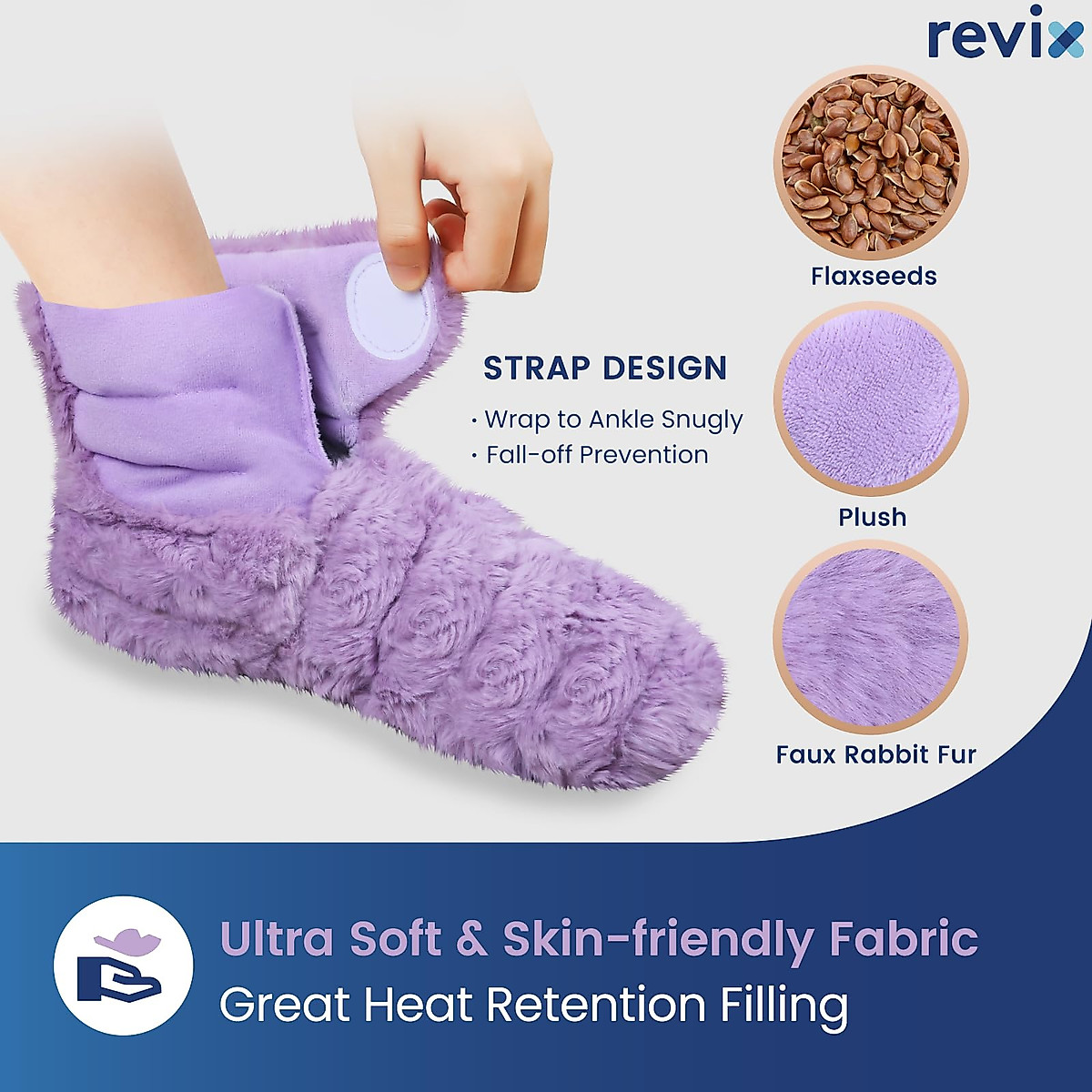 REVIX Microwavable Booties and Hot Feet Warmers for Women & Men,Heated Foot Warmer with Flaxseed Moist Heat Therapy for Foot Ankle, Cold Feet, Purple, S/M