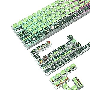 120 Key PBT Pudding Keycap Set ASA Profile with Transluscent PC Layer Dye-Sub Jungle Theme for 61/68/84/98/100/104Key TKL Cherry MX Gateron Kailh Cross Type Switch ANSI Mechanical Keyboard DIY(Green)