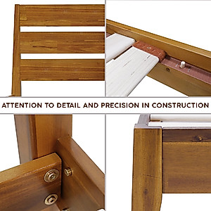 Acacia Emery Bed Frame with Headboard 100% Solid Wood Platform Bed, Mid Century Modern Wood Bed Compatible with All Mattresses, Non-Slip and Noise-Free, 30 Mins Assembly, King Size Bed Frame, Caramel