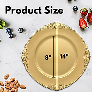 DaCakeWS Gold Antique Charger Plates Set of 12, 13" Round Plastic Chargers For Dinner Plates,Wedding Reception Antique Chargers Plates For Tabletop Decor Catering Event(Gold Antique12PCS)
