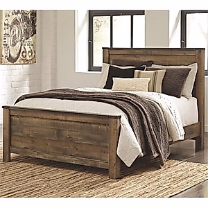 BOWERY HILL Queen Size Panel Bed with Headboard, Footboard, Platform, Wooden Slats in Wood, in Mahogany, No Box Spring Needed, Easy Assembly