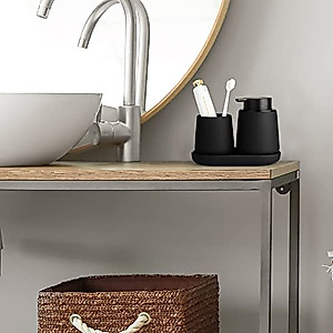 Black Bathroom Accessories Set 3 pcs - Ceramic Foaming Bathroom Soap Dispenser Set Farmhouse Black Bathroom Decor, Lotion Soap Dispenser and Toothbrush Holder/Tumbler Cup, Tray