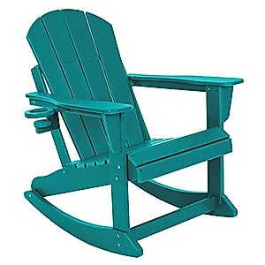 doubob Outdoor Patio Rocking Adirondack Rocker Modern Plastic Weather Resistant HDPE Lawn Chair for Porch, Garden Fire Pit Beach Backyard, Extra Large, Blue