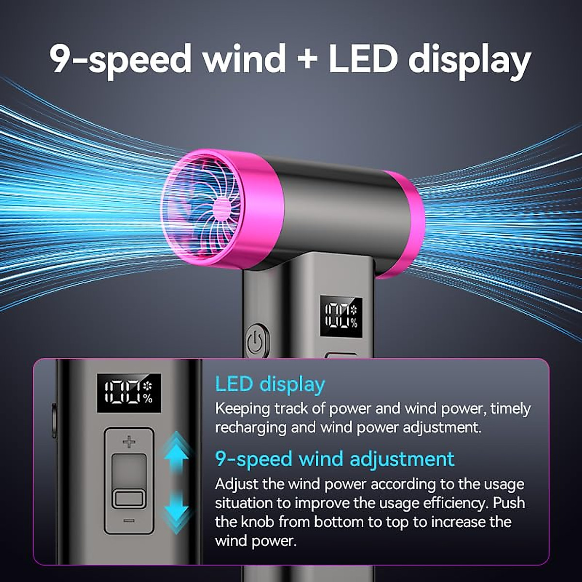 Turbine Engine Fan, Portable Rechargeable Wireless Blow Dryer, USB Rechargeable Hair Dryer, 4 Levels Wind Speed Adjustment, Wireless Hair Dryer for Home/Travel Hair Care Dryer