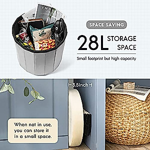 Phantoscope Storage Ottoman Round15 Inch, Velvet Folding Storage Boxes Footrest Stool Toy Box, Padded Seat for Dorm Living Room Bedroom, Support 220lbs Pink