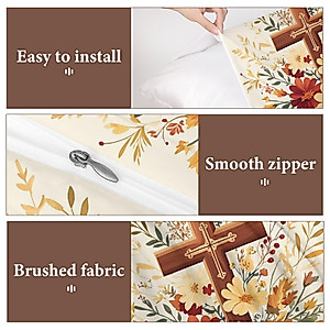 Delerain Comforter Set Twin Size, Religious Cross Flowers 3-Piece Bedding Set for Boys Girls Teens Modern Soft Microfiber Bedroom Set Room Decor, 1 Duvet Cover + 2 Pillowcases