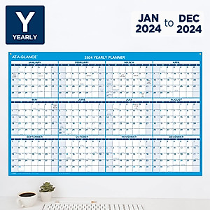 AT-A-GLANCE 2024 Erasable Calendar, Dry Erase Wall Planner, 36" x 24", Large, Horizontal, Reversible for Planning Space" (PM2002824)