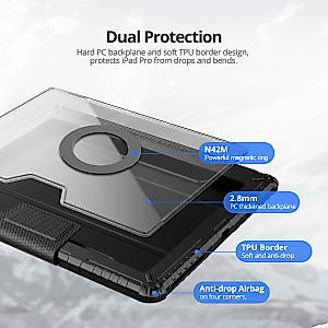 Nillkin iPad Air 13 inch Case with Detachable Magnetic Cover, iPad Pro 12.9 Case for iPad Pro 12.9 inch (3/4/5/6th Gen), with Pencil Holder, Camera Cover Slide, Built-in Magnetic Ring Case, Black