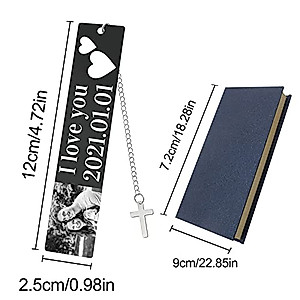 Personalized Engraved Bookmarks with Picture Logo Custom Laser Photo Name Book Mark Customized Metal Bookmarks with Cross for Women Men Teacher Valentine’s Day Gift-Blue