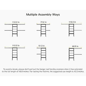Ulif M3 Clothes Rack Closet Organizer and Storage System 3 Tiers Built-in Wall Mounted Heavy Duty Garment Rack with 4 Expandable Hanger Rods, Fits Space 4.3-9.3 ft, 72.2"H, Load Capacity 710LBS, Black