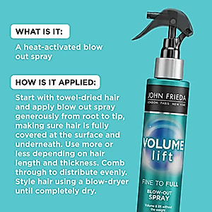 John Frieda Volume Lift Fine to Full Blow-Out Spray for Fine Hair, Safe for Color-Treated Hair, Root Booster Volumizing Spray, 4 Ounces, with Air-Silk Technology (Packaging May Vary)
