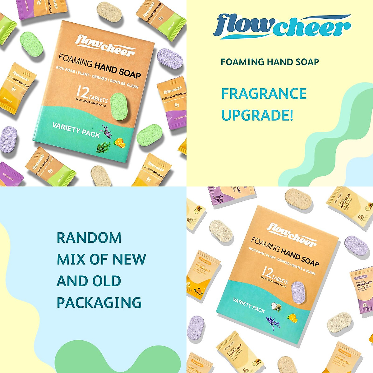 flowcheer Foaming Hand Soap Tablet Refills-12 pack Makes 96 fl oz (12 x 8 fl oz Bottles)-Variety Fragrance Soap Refills Tablets for Using With Foaming Hand Soap Dispenser(Not Included) Only