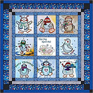 Quilt Kit Christmas Penguins/Pre Cut Ready to Sew/Finished Embroidery