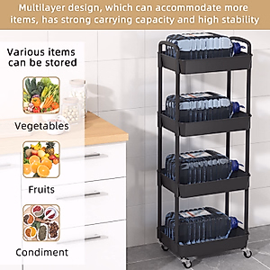 JIUYOTREE 4-Tier Rolling Storage Cart Utility Cart with Lockable Wheels for Living Room Bathroom Kitchen Office Black