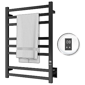 PeakTrivol 8-Bar Towel Warmer with Fast Heating, Auto Shut-Off Timer, Matte Black Finish - Hardwired or Plug-in Options - Ideal for Hot Towels in Bathroom