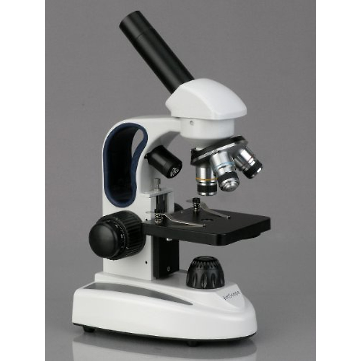 AmScope M158C-2L-PS25 Cordless Compound Monocular Microscope, WF10x and WF25x Eyepieces, 40x-1000x Magnification, Upper and Lower LED Illumination with Rheostat, Brightfield, Single-Lens Condenser, Coaxial Coarse and Fine Focus, Plain Stage, 110V or Batte