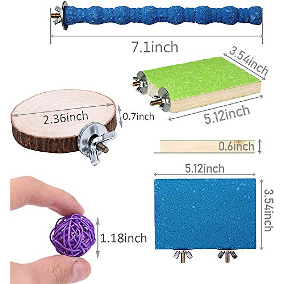 Parrot Perch Stand 12PCS Wood Bird Perch Stand Platform Paw Grinding Rough-surfaced Parakeet Cage Accessories Exercise Toy for Budgies Conure Cockatiel Hamster (Random Color)