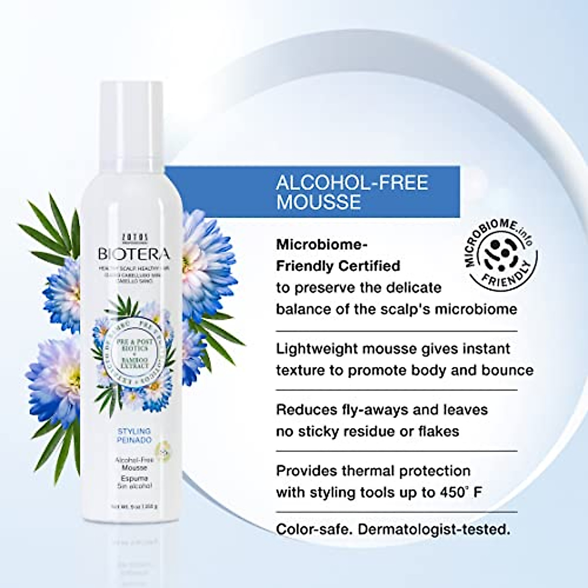 BIOTERA Styling Mousse Lightweight Alcohol-Free | Instant Texture | Promotes Body & Bounce | Microbiome Friendly | Vegan & Cruelty Free | Paraben Free | Color-Safe | 9 Fl Oz