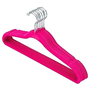 Velvet Clothes Hangers (Pack of 10), Fuchsia, by Home Basics | Hangers for Tops, Jackets, Dresses, and Pants | Contoured with Notches | Ultra-Thin Space Saving Clothes Hangers with Rotating Hooks
