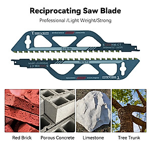 TOOVEM 2PCS Reciprocating Saw Blades,20 TPI Teeth Tipped Cutting Recip Saw Blade, Demolition Masonry Hard Alloy Saw Blades with High Strength for Cutting Wood,Hollow Cement Brick,Porous (12"12"/305mm)