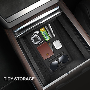 BEEGROW Cup Coaster, Upper & Lower Center Console Organizer Tray Pad and Armrest Storage Mat for 2024 2023 2022 Tesla Model X/S Accessories, Full Set Interior Insert Mats, Silicone Black