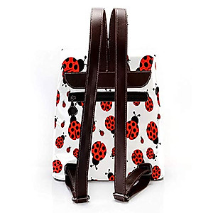 Casual PU Leather Backpack for Men, Women's Shoulder Bag Students Daypack for Travel Business College Red Ladybug