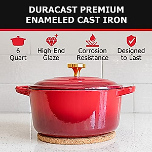 Mueller 6 Qt Enameled Cast Iron Dutch Oven, Heavy-Duty Casserole Dish and Braiser Pan with Lid and Stainless Knob, Safe for All Cooktops