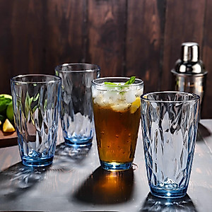 CREATIVELAND Drinking Glasses Tumbler Light Blue Set of 8, for Water,Cocktail,Juice,Beer,Iced Coffee,Clear Blue Glassware for Kitchen,Thick & Heavy Glass Highball Glasses with Heavy Base 15.8oz/13.7oz