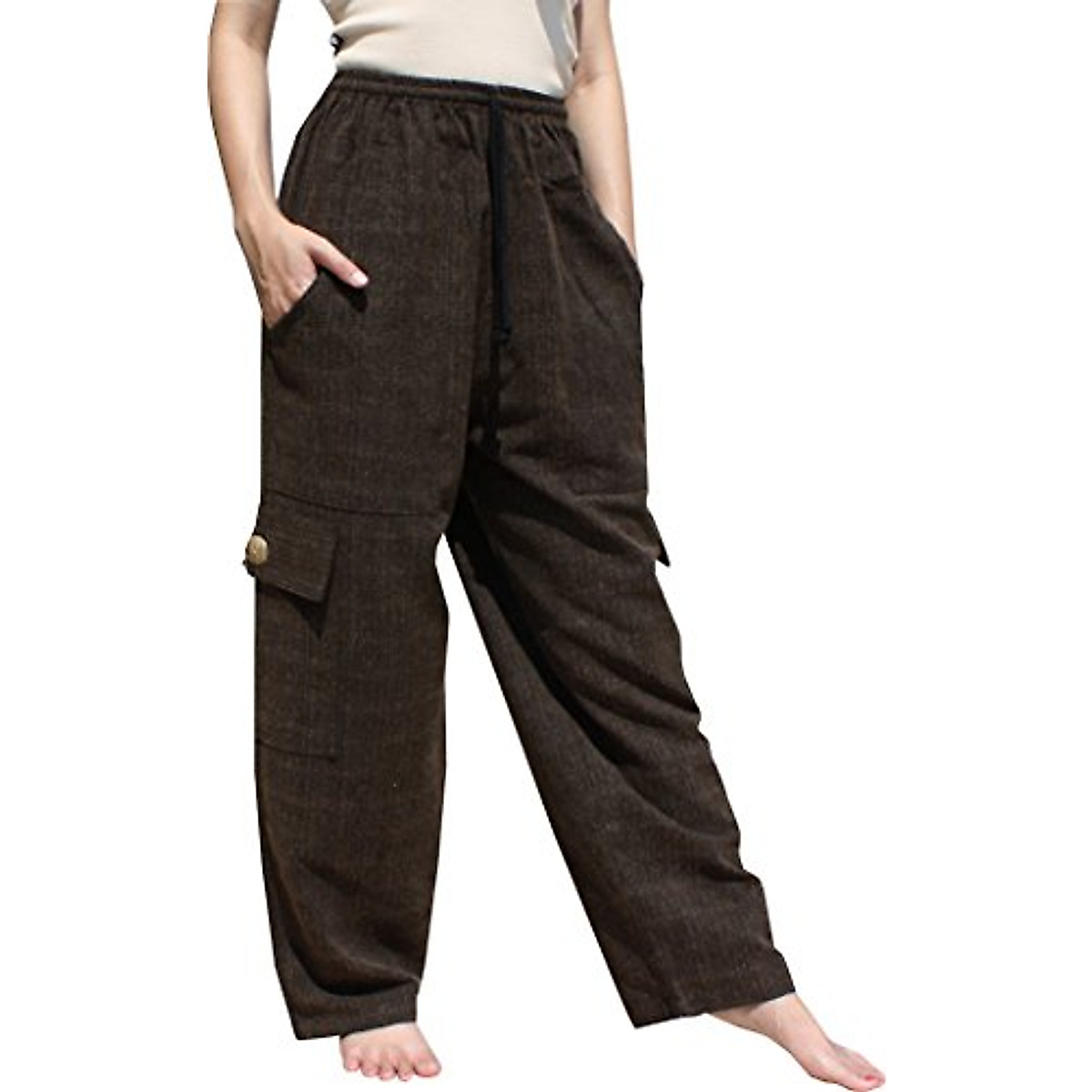 RaanPahMuang Working Cargo Pant 4 Pockets 100% Cotton Comfy Fit Side Leg Pockets, XX-Large, Chenamai Brown