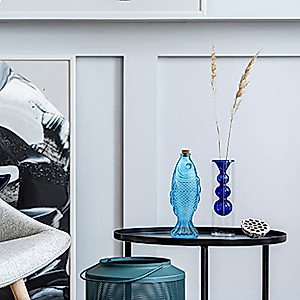 MDLUU 3-Pack Fish Shaped Glass Bottles, Decorative Bottles with Cork Stopper, Fish Decanters for Gift, Bar, Home Decor, Capacity 500ml/17.5oz (Blue)