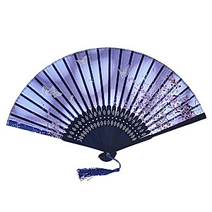 PHONME Decorative Folding Fans Folding Fans Chinese Style Dance Wedding Party Lace Silk Handheld Flower Fan Elegant Hand Fans Vintage Style (Color : Grey)