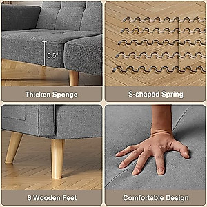 Gizoon Small Couch, Futon Sofa Bed, Sleeper Sofa, Loveseat, Sectional Couches for Living Room, Bedroom, Dorm, Apart, Mid Century Modern, Adjustable Backrest, 70.9"