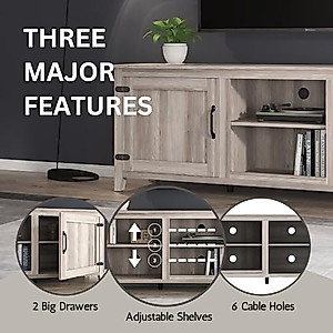 hausway TV Stand with Double Barn Doors, Entertainment Center with Storage Cabinets, Television Stands for TVs up to 80 inches, Modern Farmhouse Furniture for Living Room, Bedroom (Grey)