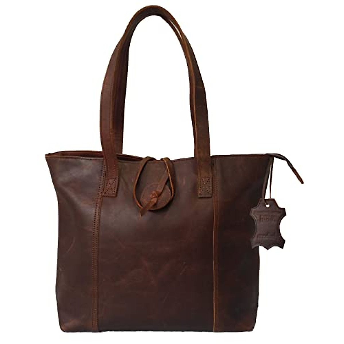 Madosh Genuine Leather BrownTote Bag Women Shoulder Rustic Handbag Casual Purse