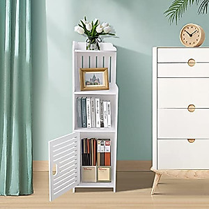 SENYAN Bathroom Storage Cabinet, Waterproof Freestanding Floor Cabinet Organizer with Doors and Shelves for Bedroom, Living Room, Kitchen,Entryway, Home Office, White