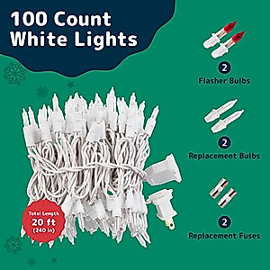 PREXTEX Christmas Lights (20 Feet, 100 Lights) - Clear White Christmas Tree Lights with White Wire - Clear Christmas Lights Indoor/Outdoor String Lights - Xmas Lights - Warm White Twinkle Lights